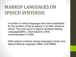 Speech synthesis technology | PPTX | Digital Audio | Computer Software and Applications
