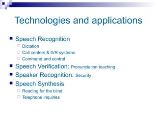 Speech Technology Overview | PPT
