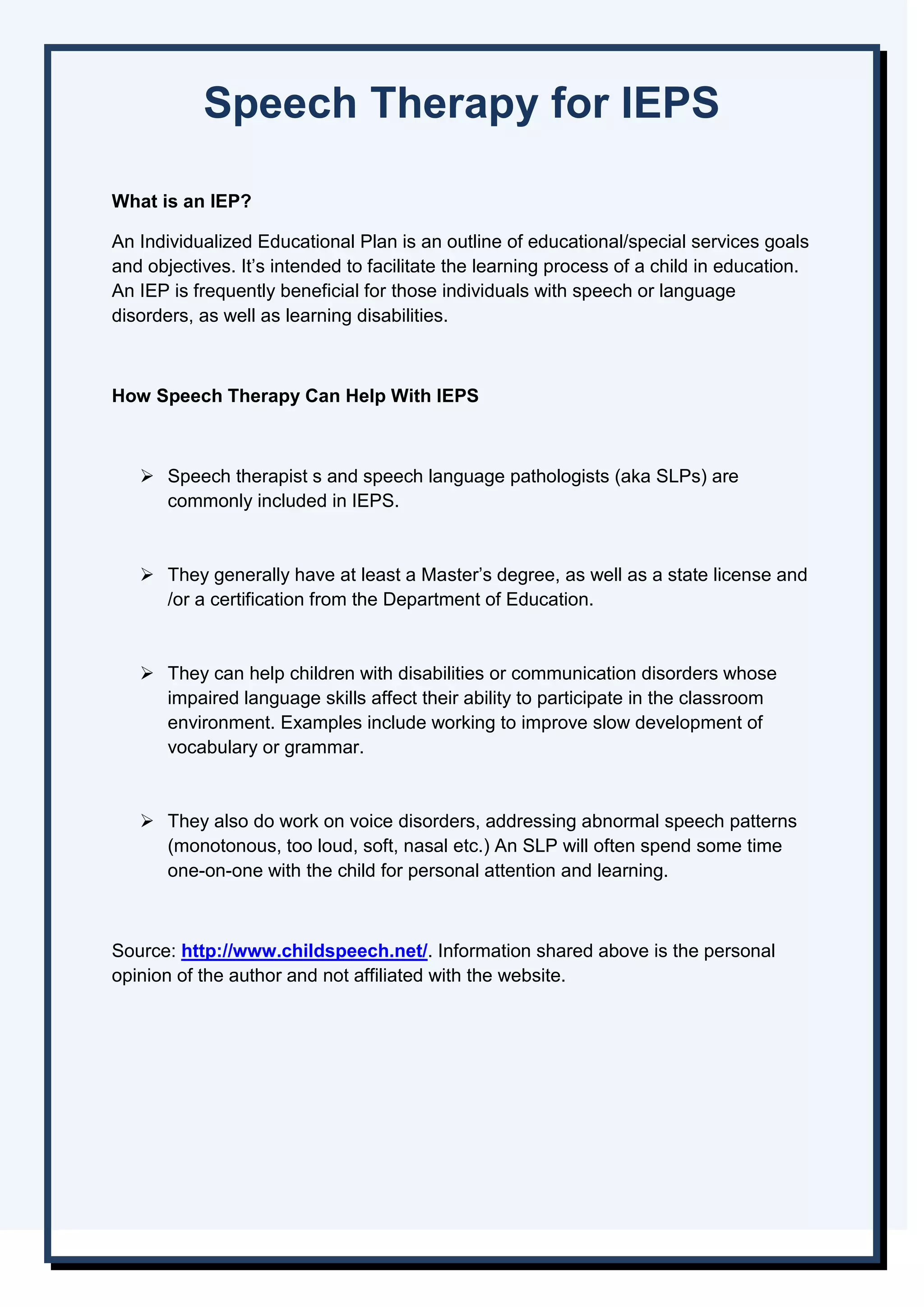 Speech Therapy for IEPS | PDF