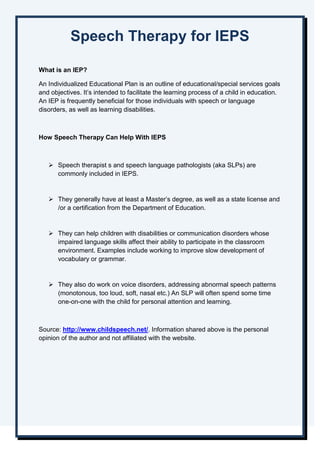 Speech Therapy for IEPS | PDF