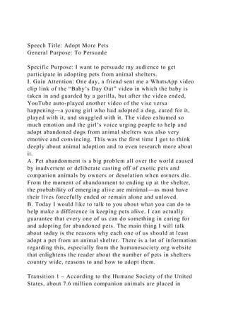 Speech Title Adopt More PetsGeneral Purpose To PersuadeSpe.docx