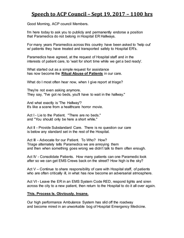 Speech to Alberta College of Paramedics Council | DOCX