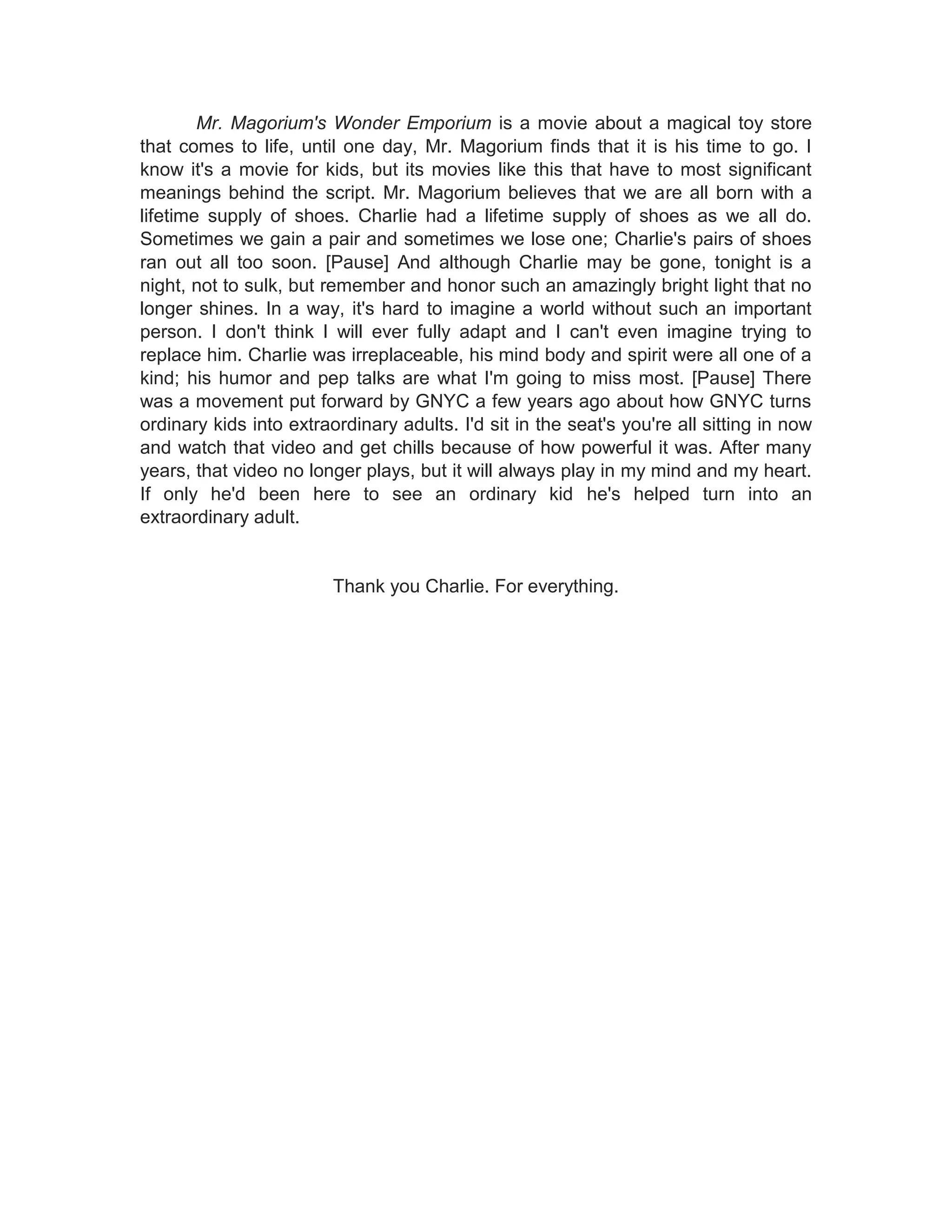 NYC Scout Jeremy Speech About Retired Scout Executive Charlie Rosser | DOCX