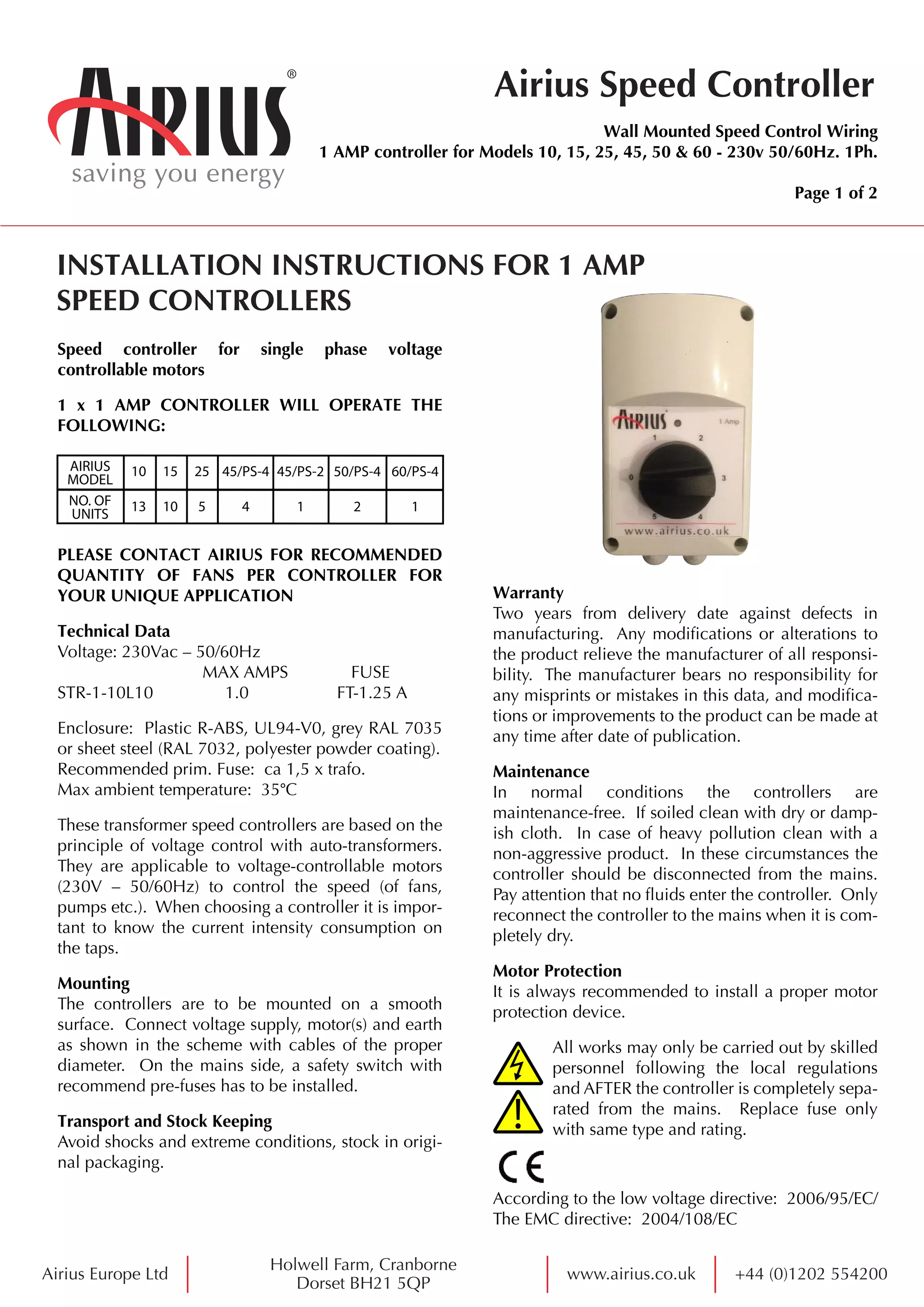 Speed controller-installation-guide-1-amp | PDF