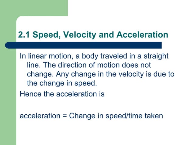 Speed, Velocity And Acceleration | PPT