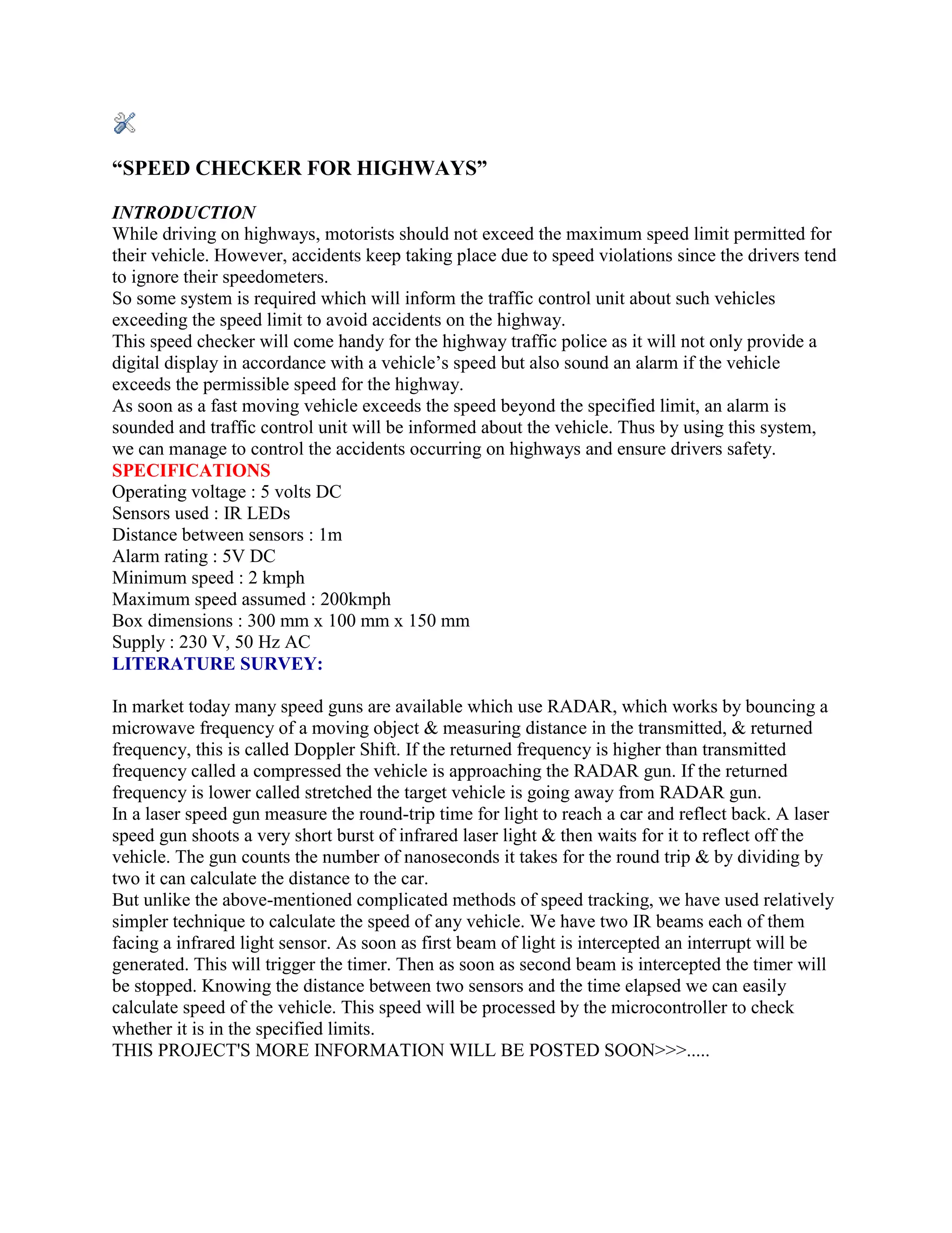 Speed checker for highways | DOCX