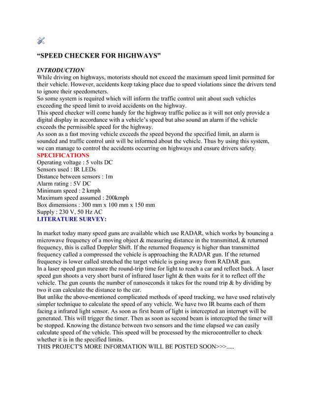 Speed checker for highways | DOCX
