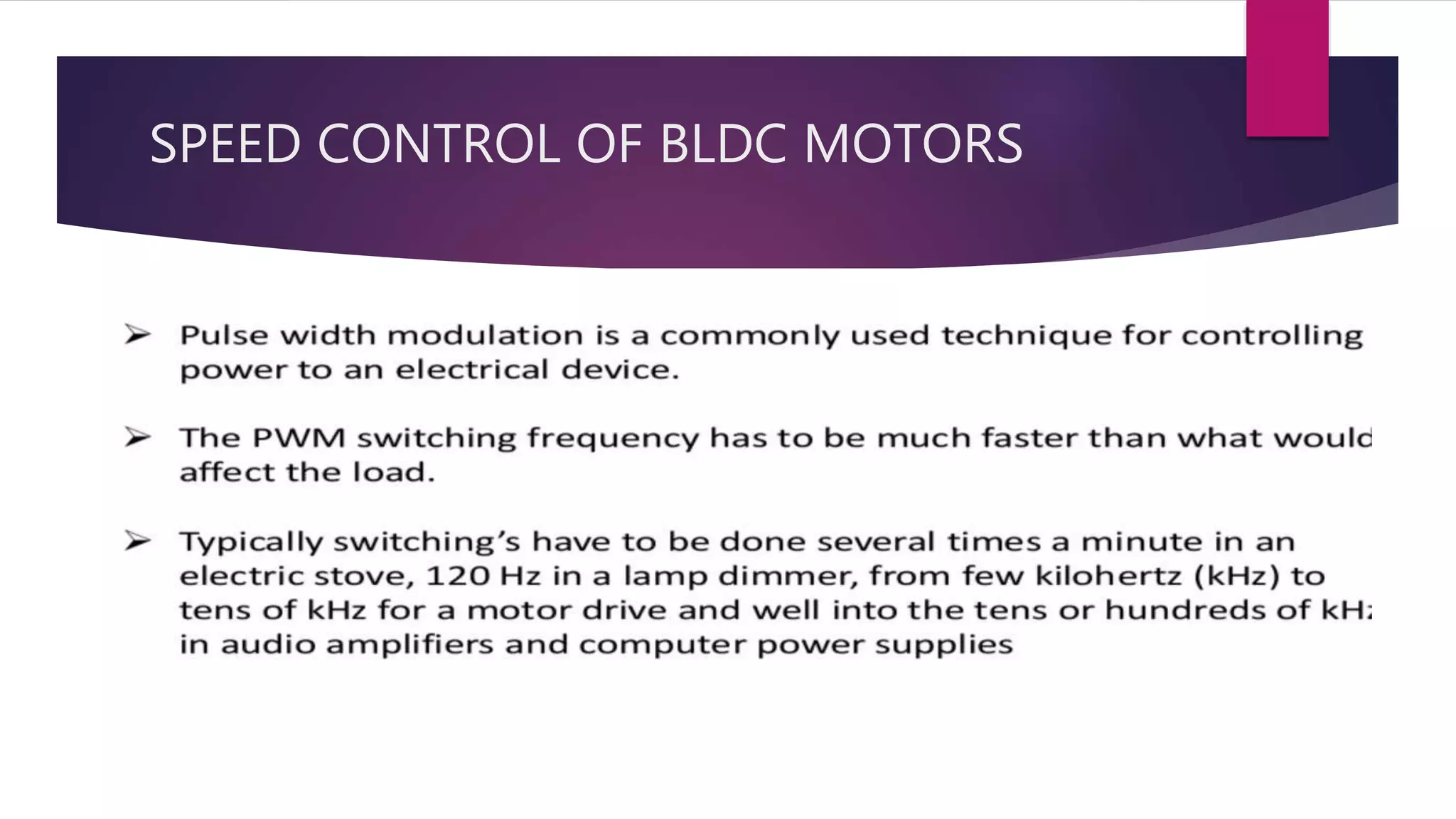 Speed control of brushless dc motor using microcontroller | PPTX