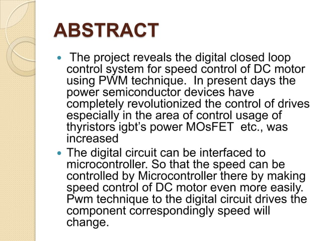 Speed Control Of Dc Motor Using Pulse Width Modulation Pptx Radio Control Hobbies And Interests