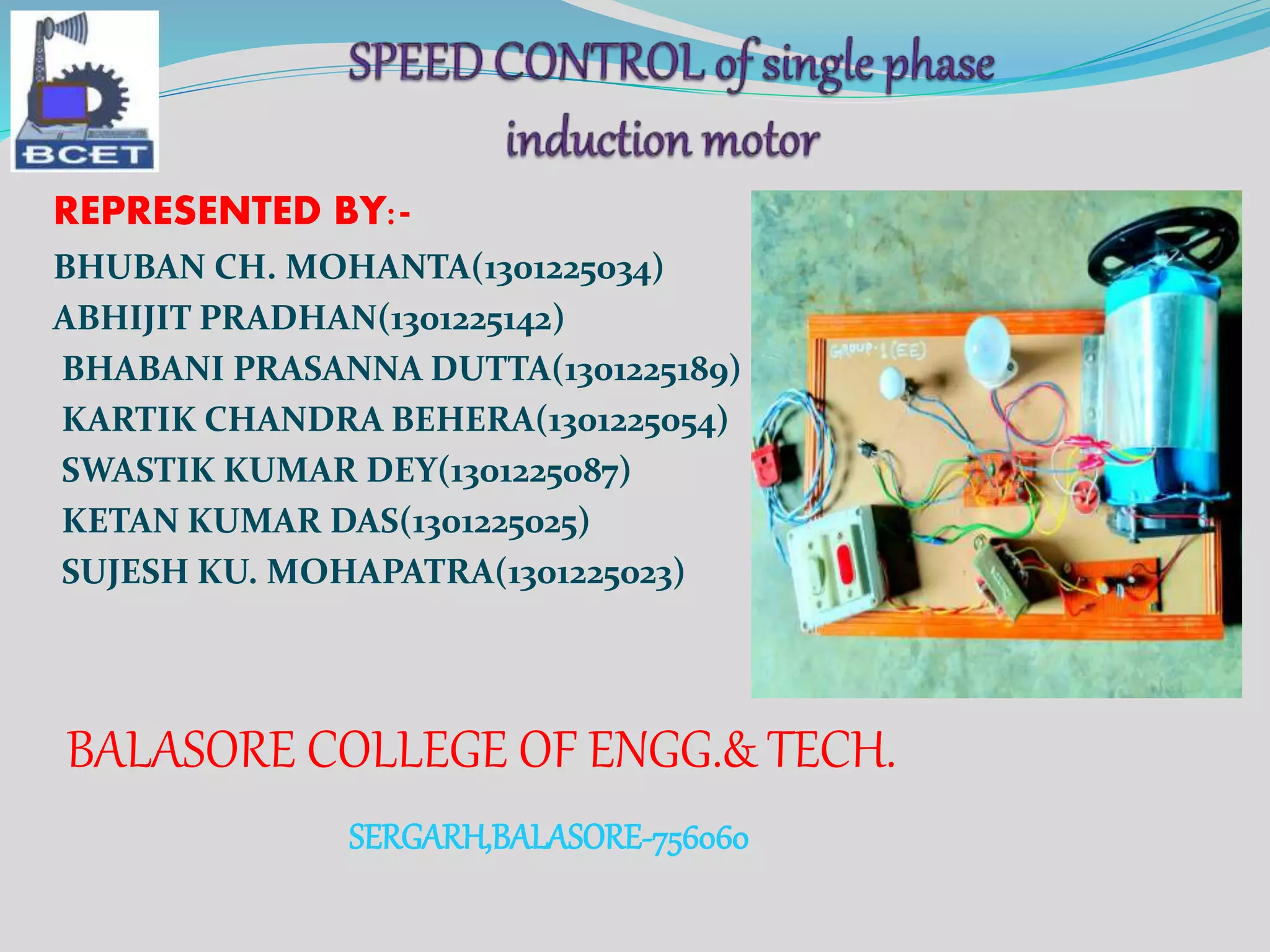 Speed Control Of Single Phase Induction Motor Ppt