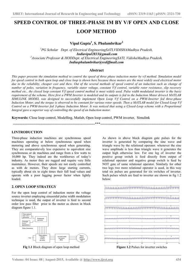 Speed control of three phase im by vf open and close loop method | PDF