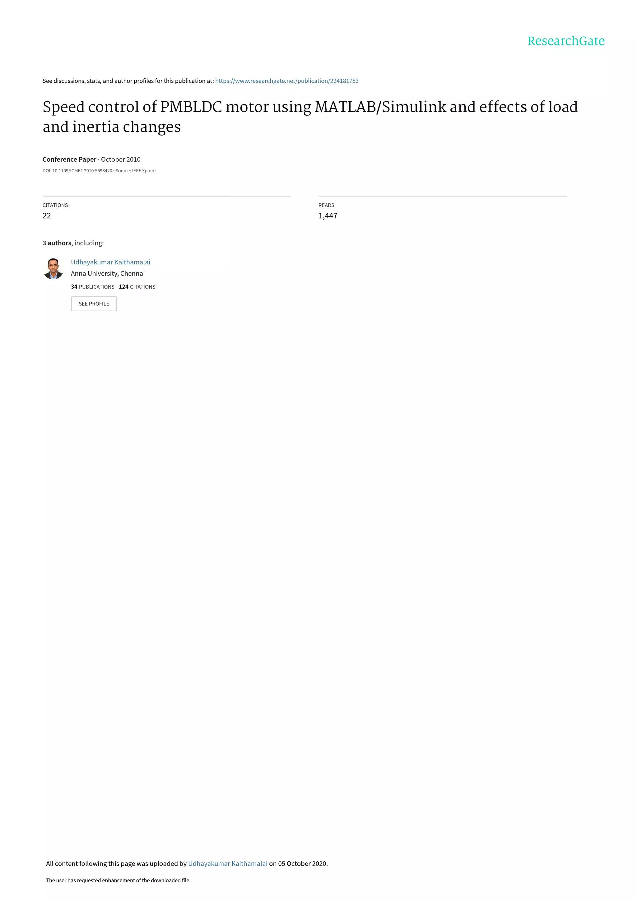 Speed control of motor usinng matlab | PDF