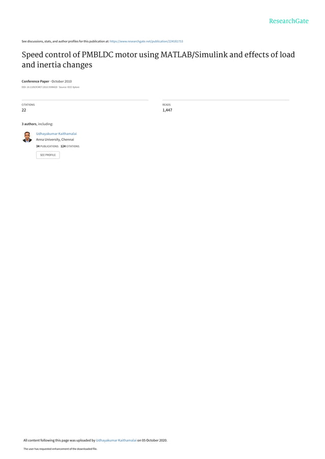 Speed control of motor usinng matlab | PDF