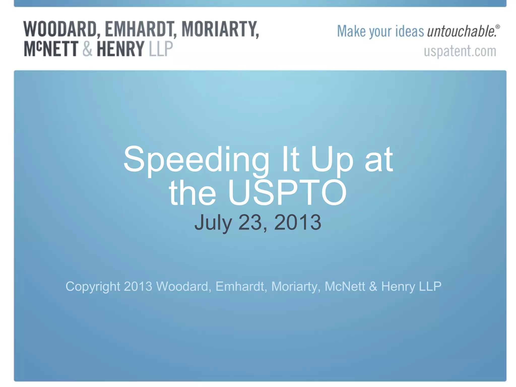 Speeding Up Allowance of Patent Application at the USPTO | PPT