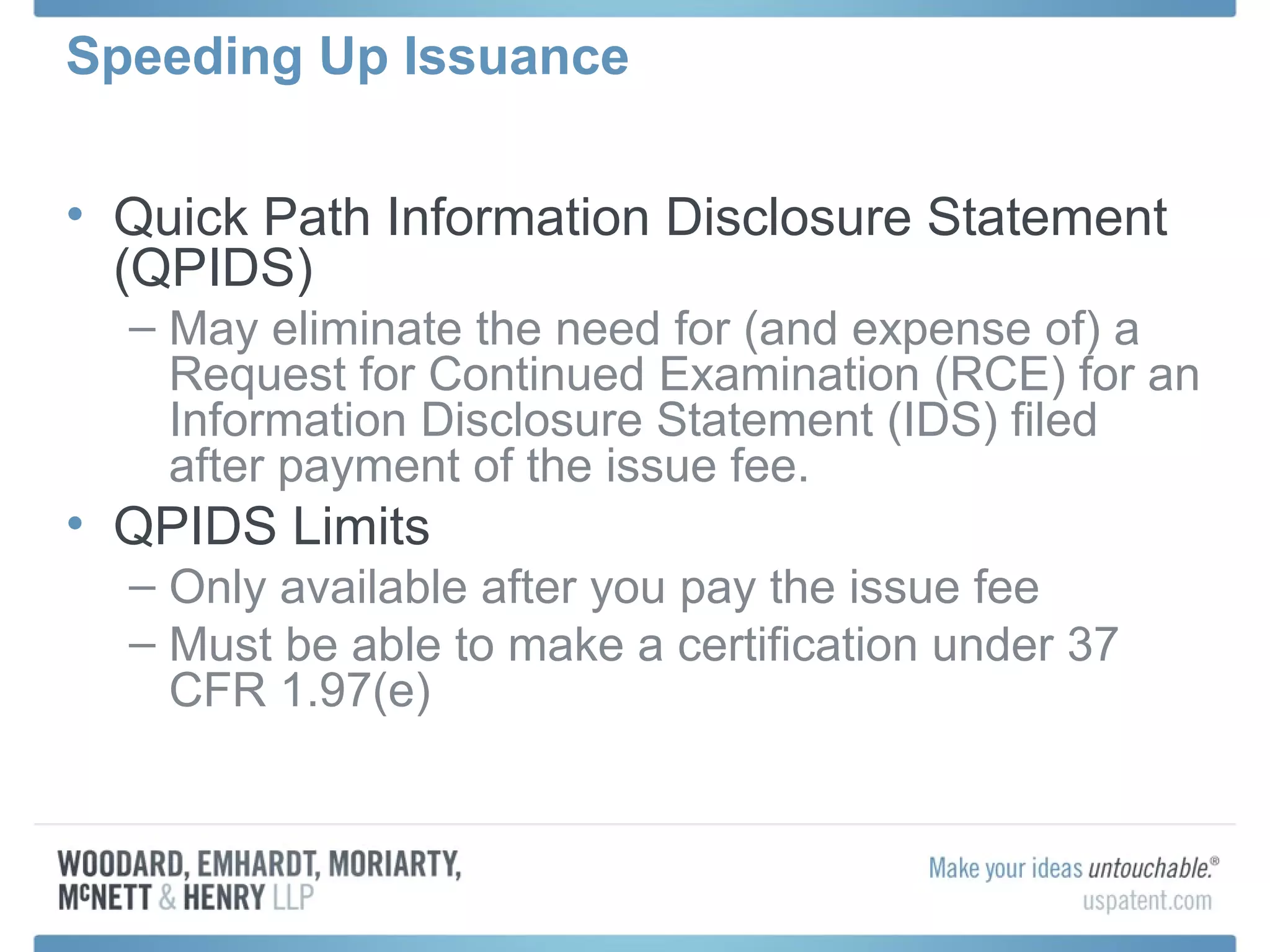 Speeding Up Issuance of Patents at the USPTO | PPT