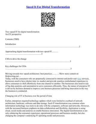 Speed It For Digital Transformation | PDF