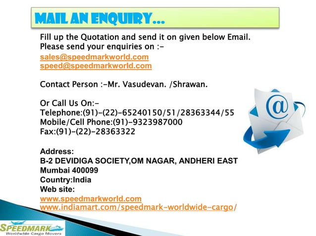 Speedmark Worldwide Cargo Movers - Freight Forwarding Company | PPTX ...