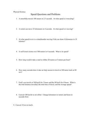 Speed questions and problems | DOC