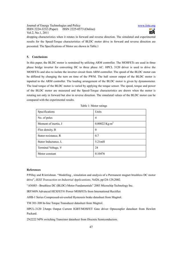 Speed torque characteristics of brushless dc motor in either direction on load using arm ...