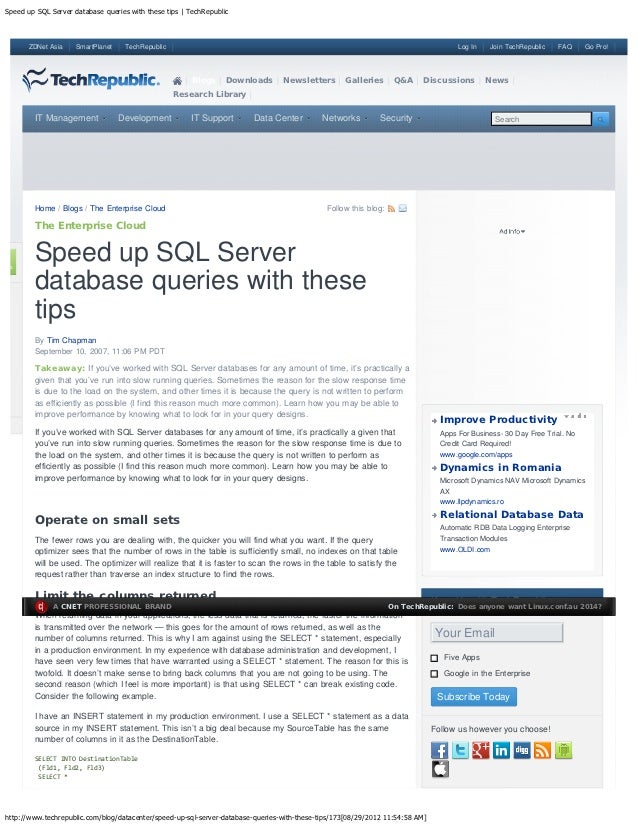 Speed up sql server database queries with these tips tech republic