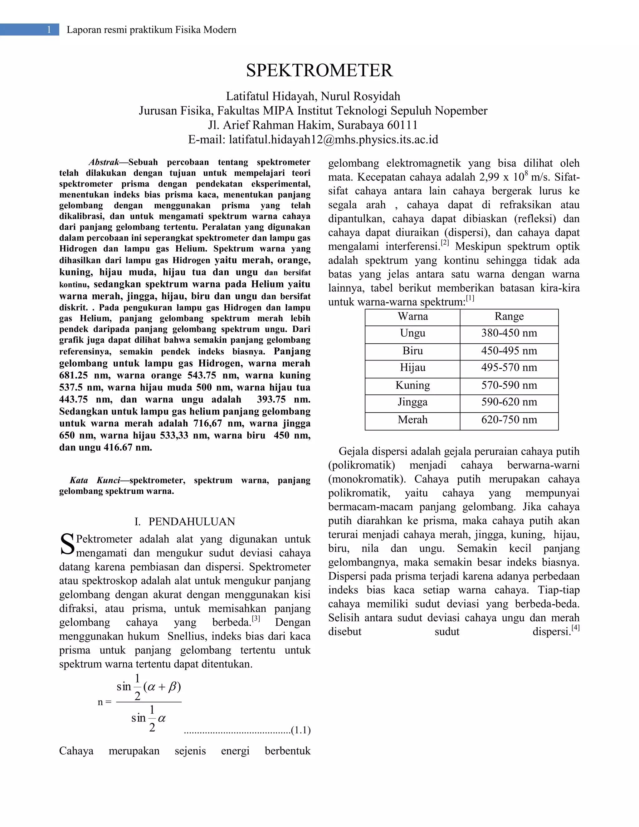 Laporan Resmi Percobaan Spektrometer | DOCX