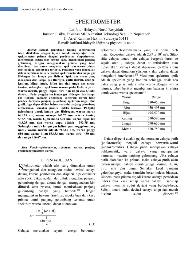 Laporan Resmi Percobaan Spektrometer | DOCX