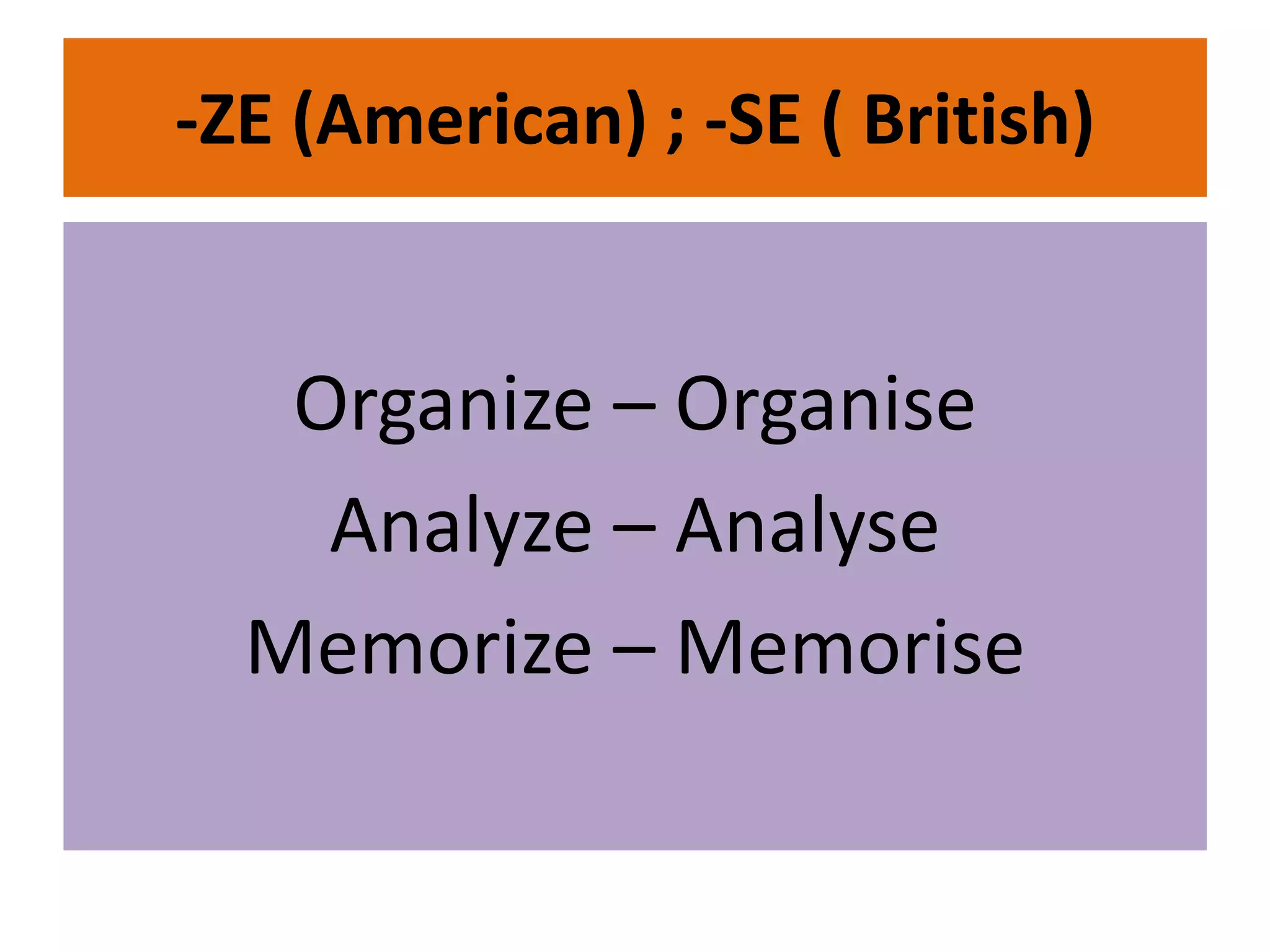 Spelling Variation (American VS British) | PPTX