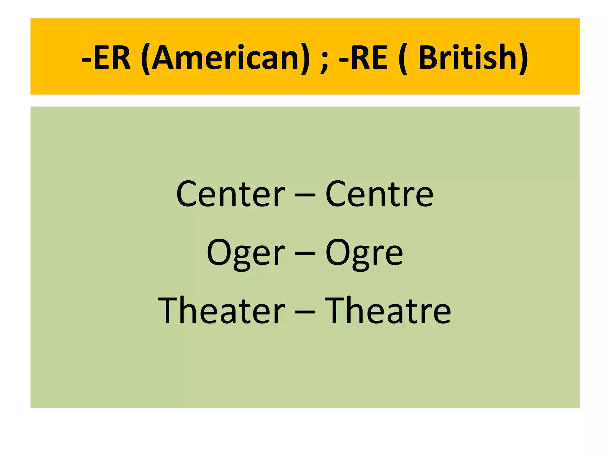 Spelling Variation (American VS British) | PPTX