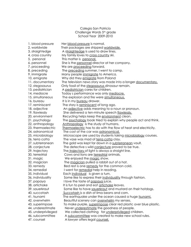 Spelling Bee 5th Grade | PDF