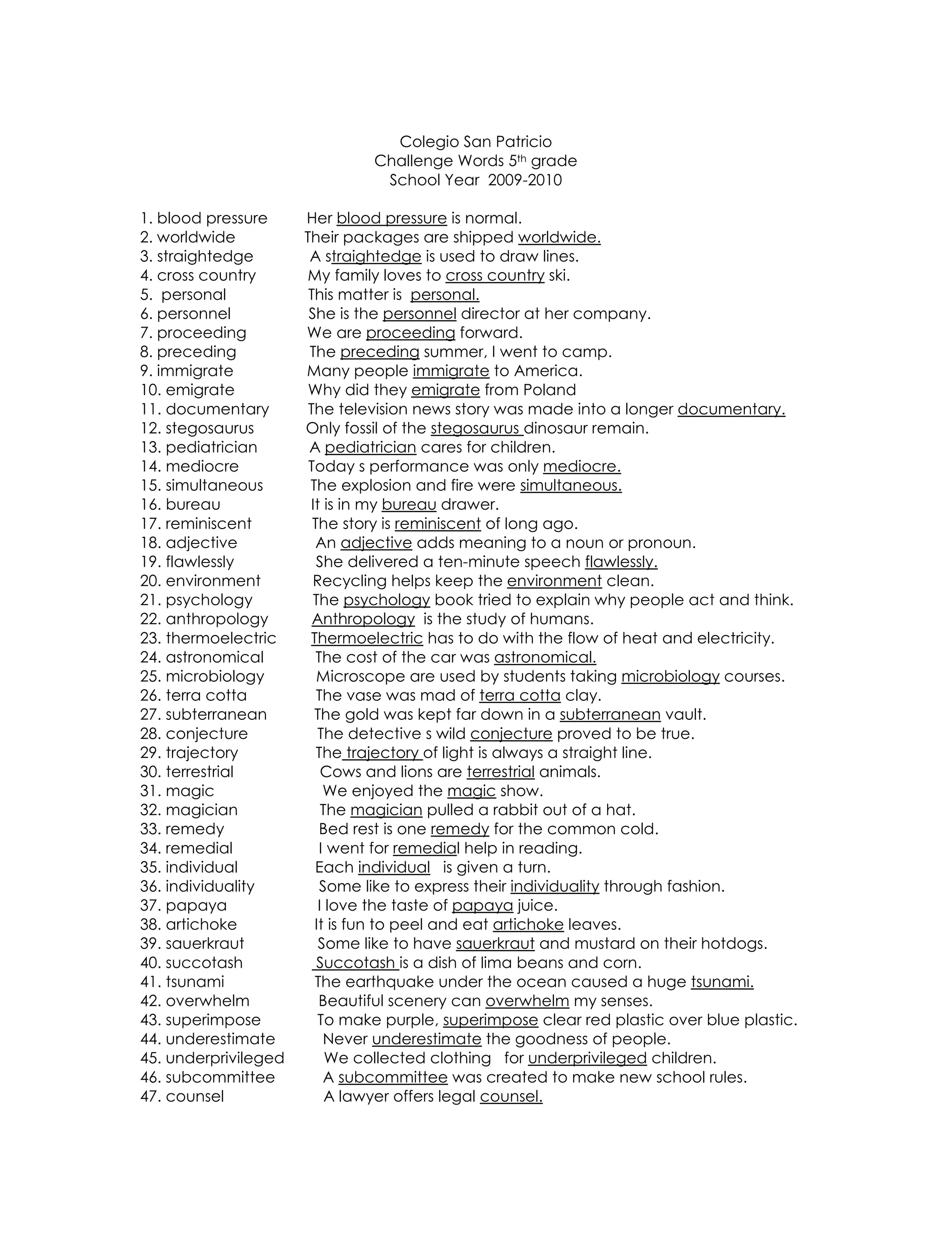Spelling Bee 5th Grade | PDF