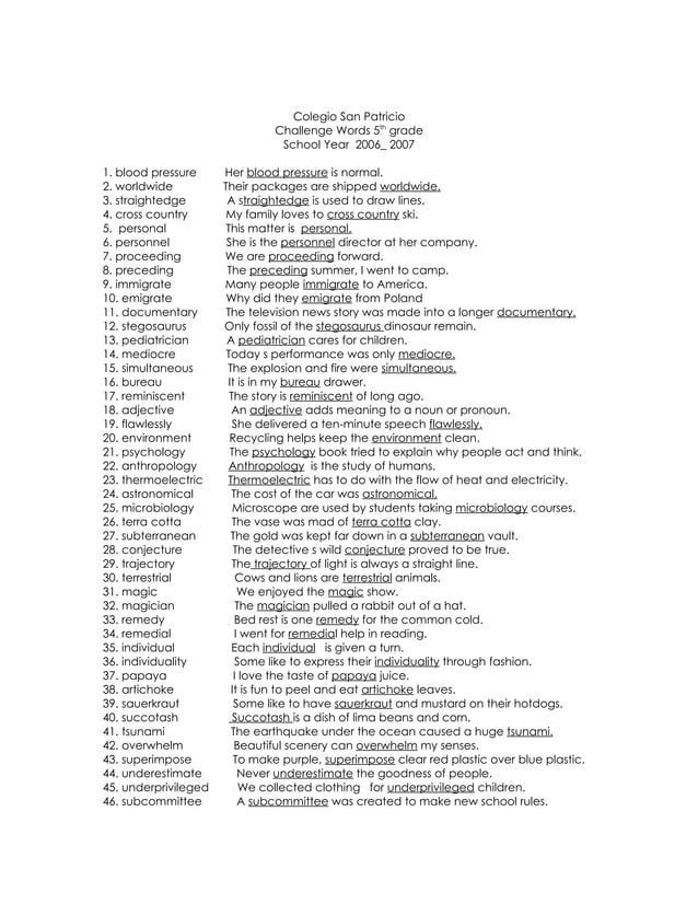 Spelling bee list 5th grade | DOC | Beekeeping | Hobbies & Interests