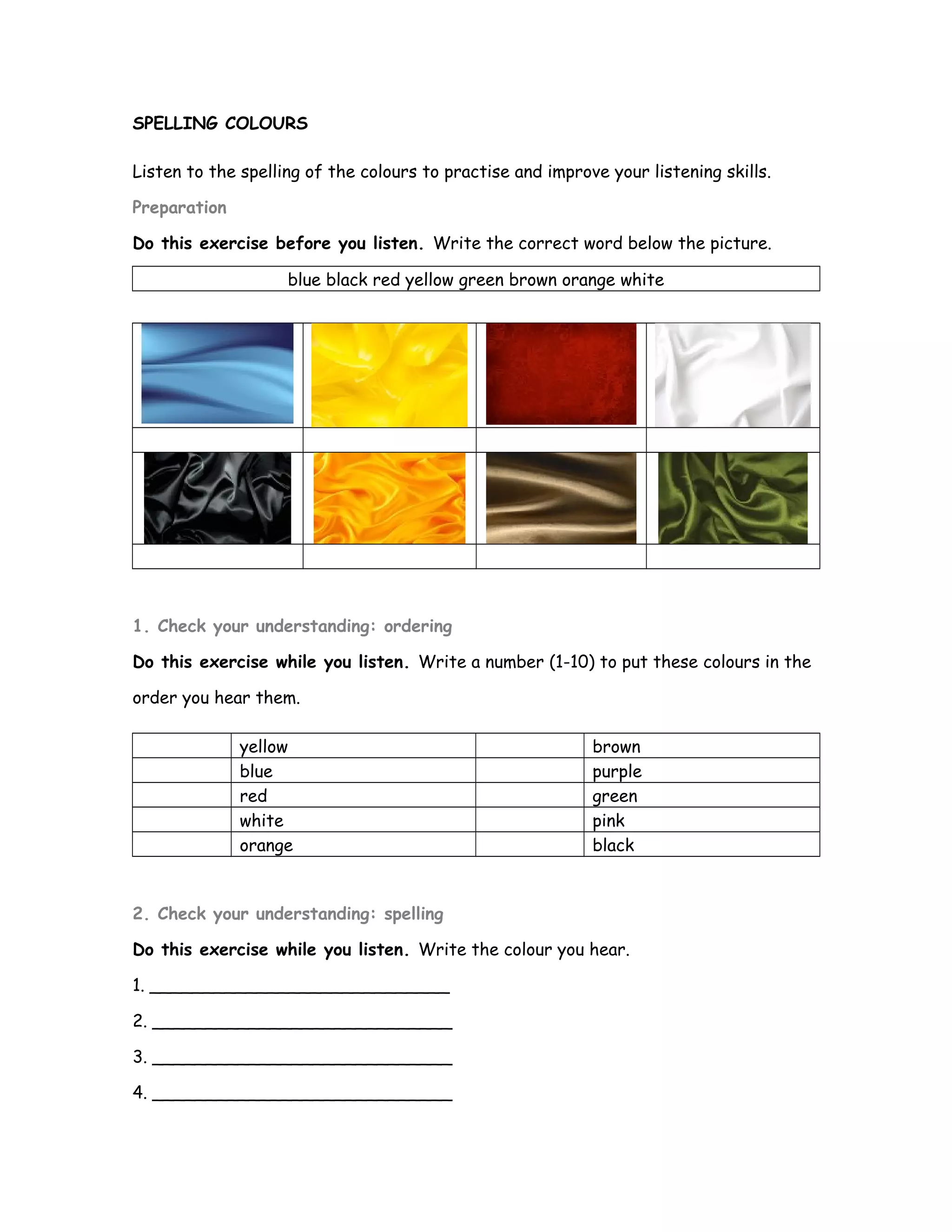 Spelling colours | PDF