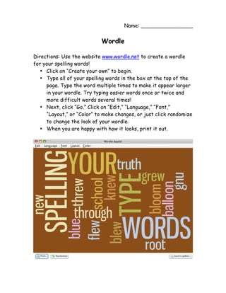 Spelling homework activities | PDF