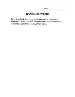 Spelling homework activities | PDF