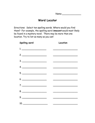 Spelling homework activities | PDF