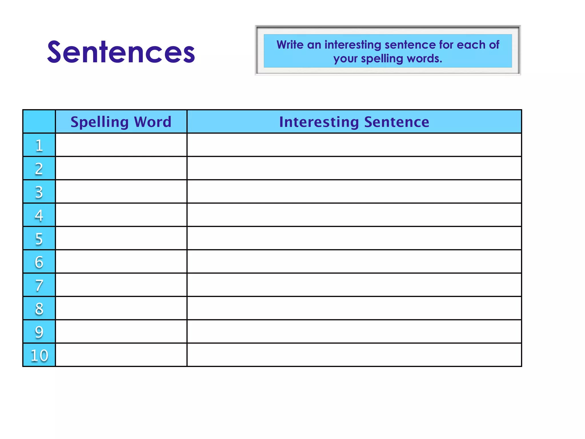 Spelling homework slideshow | KEY