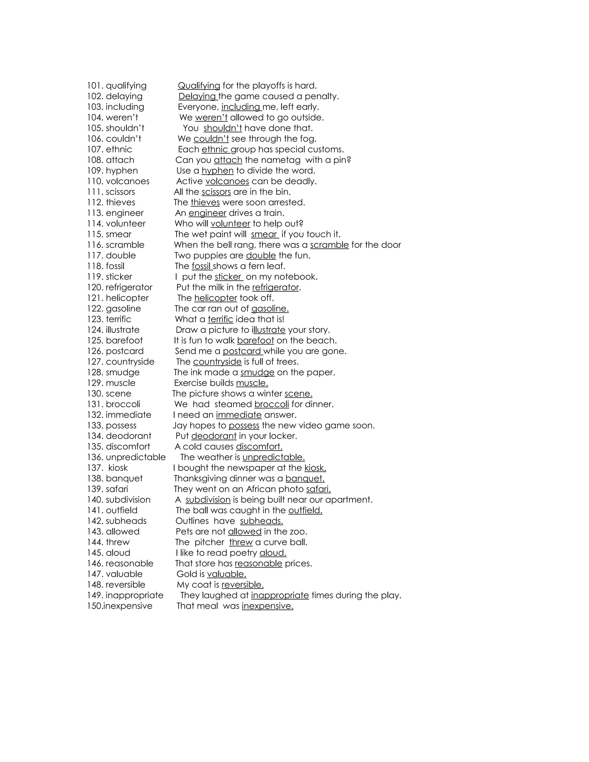 Spelling List | PDF