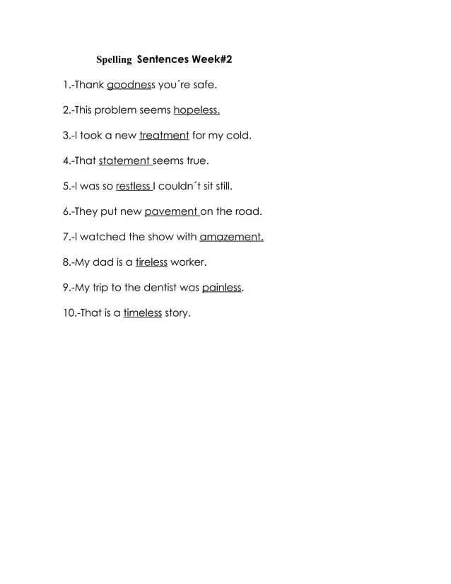 Spelling sentences 2, 5th | DOC