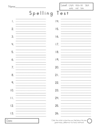Spelling Test Template