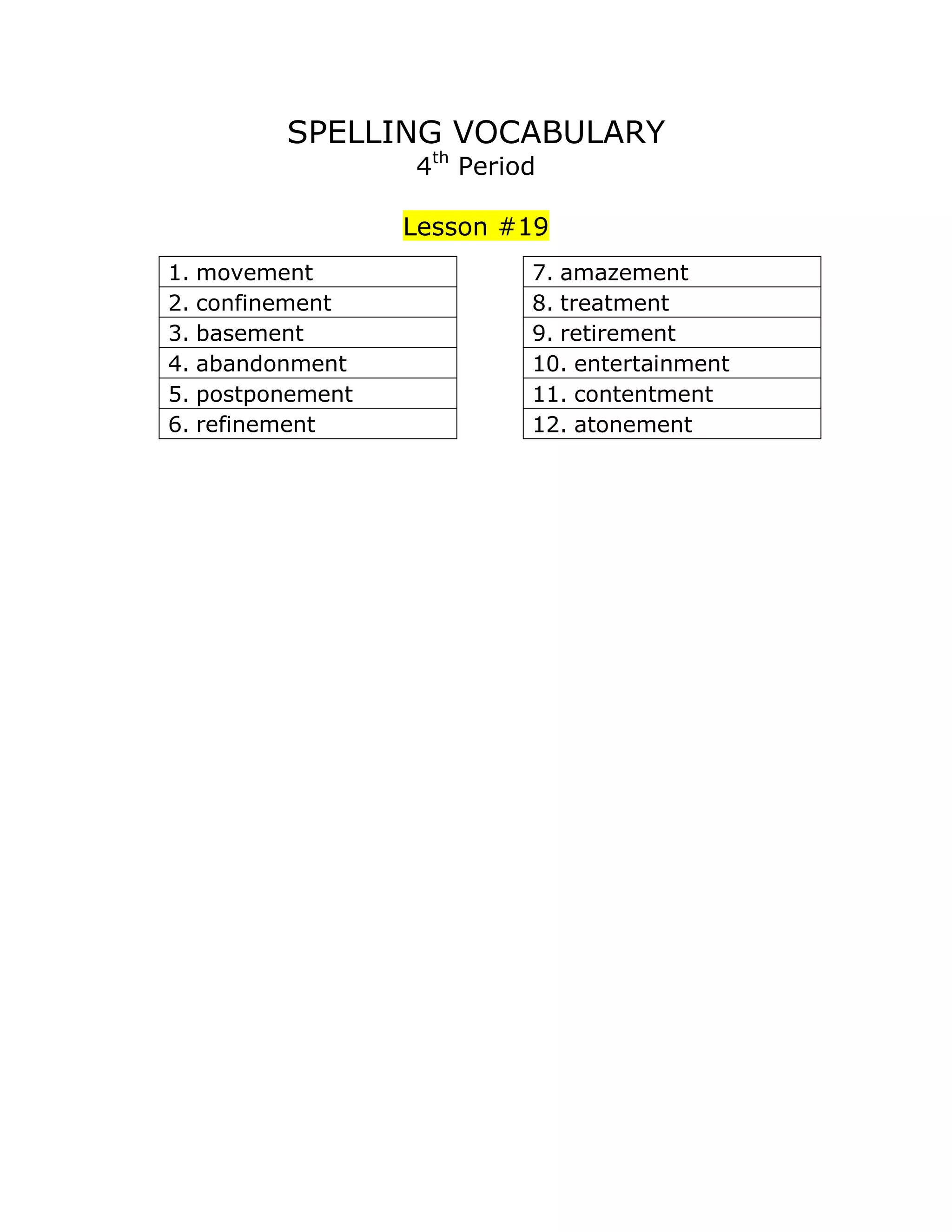 Spelling vocabulary lesson #19 | PDF