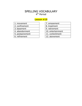 Spelling vocabulary lesson #19 | PDF