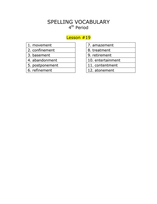 Spelling vocabulary lesson #19 | PDF