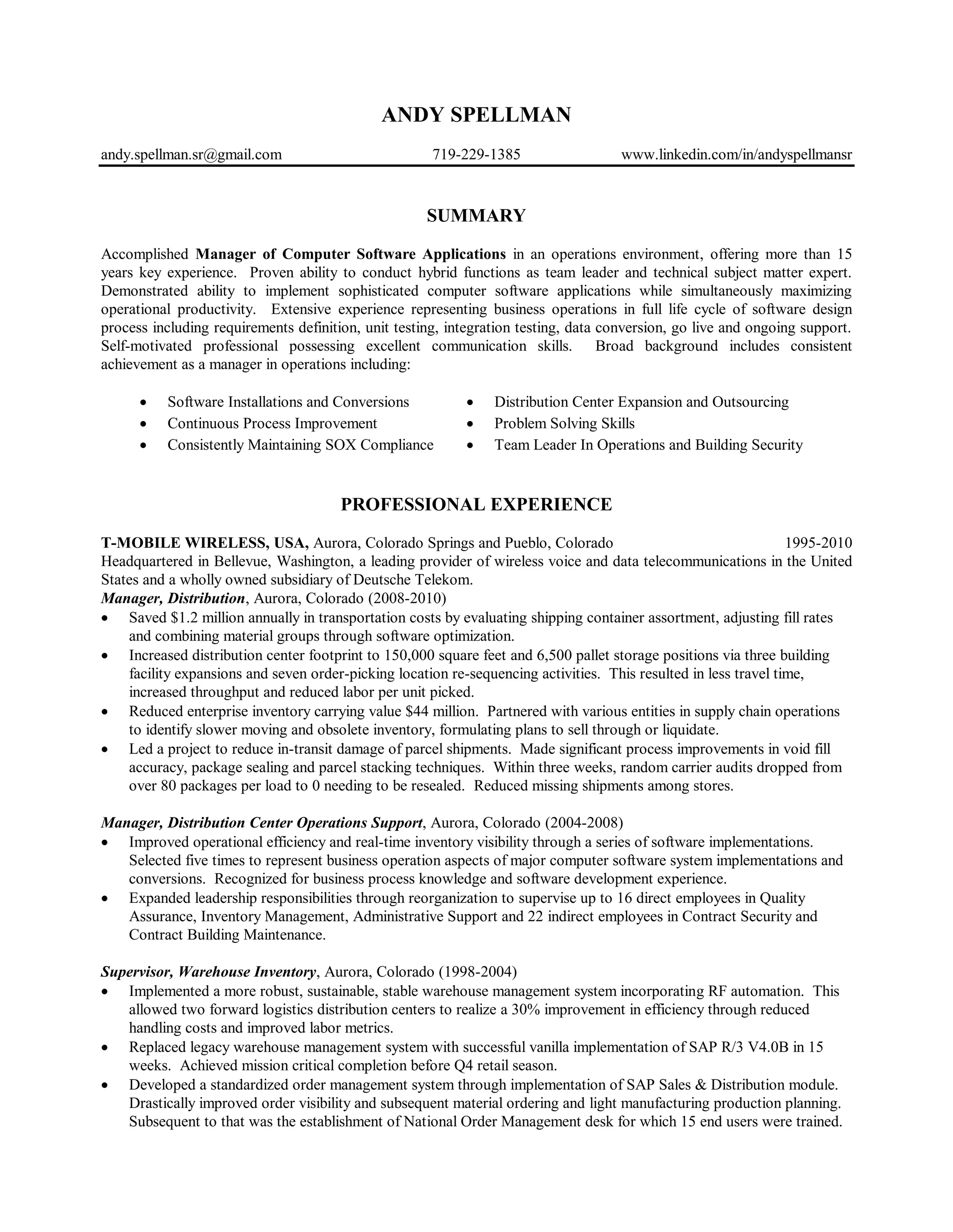 Andy Spellman Resume 10 1 10 | PDF