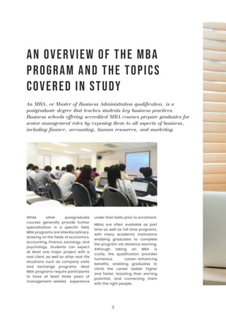 An Overview of the MBA Program and the Topics Covered in Study | PDF