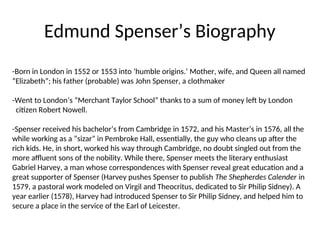 Edmund Spenser Bio for college literature class | PPT