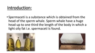 Spermaceti (Physeter macrocephalus) Pharmacognosy | PPTX