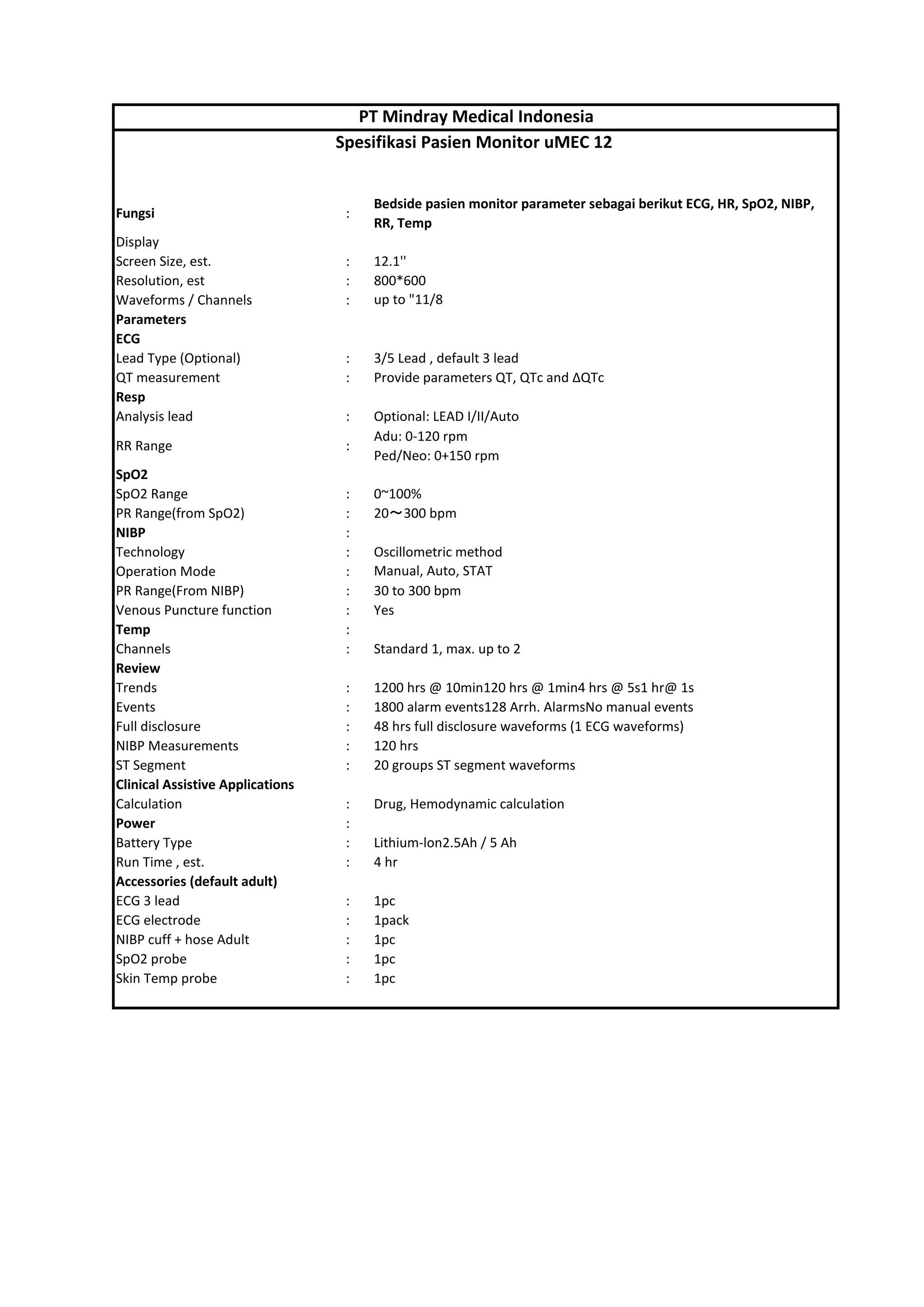 Spesfikasi PM Mindray - uMEC 12A .pdf
