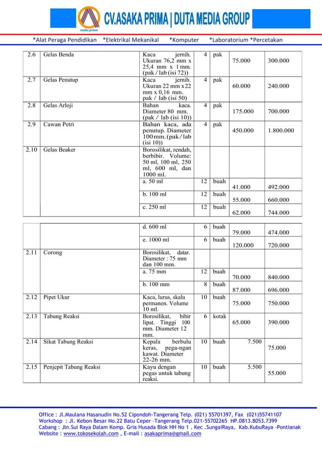SPESIFIKASI PERALATAN LABORATORIUM BIOLOGI SMA 2023 | PDF