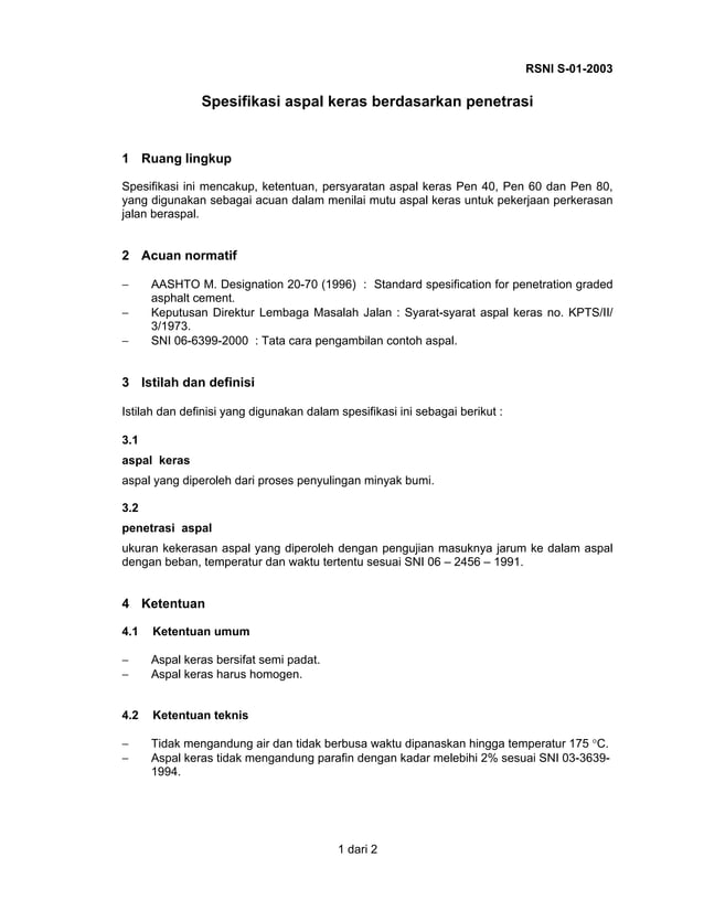 Spesifikasi aspal berdasarkan penetrasi | PDF