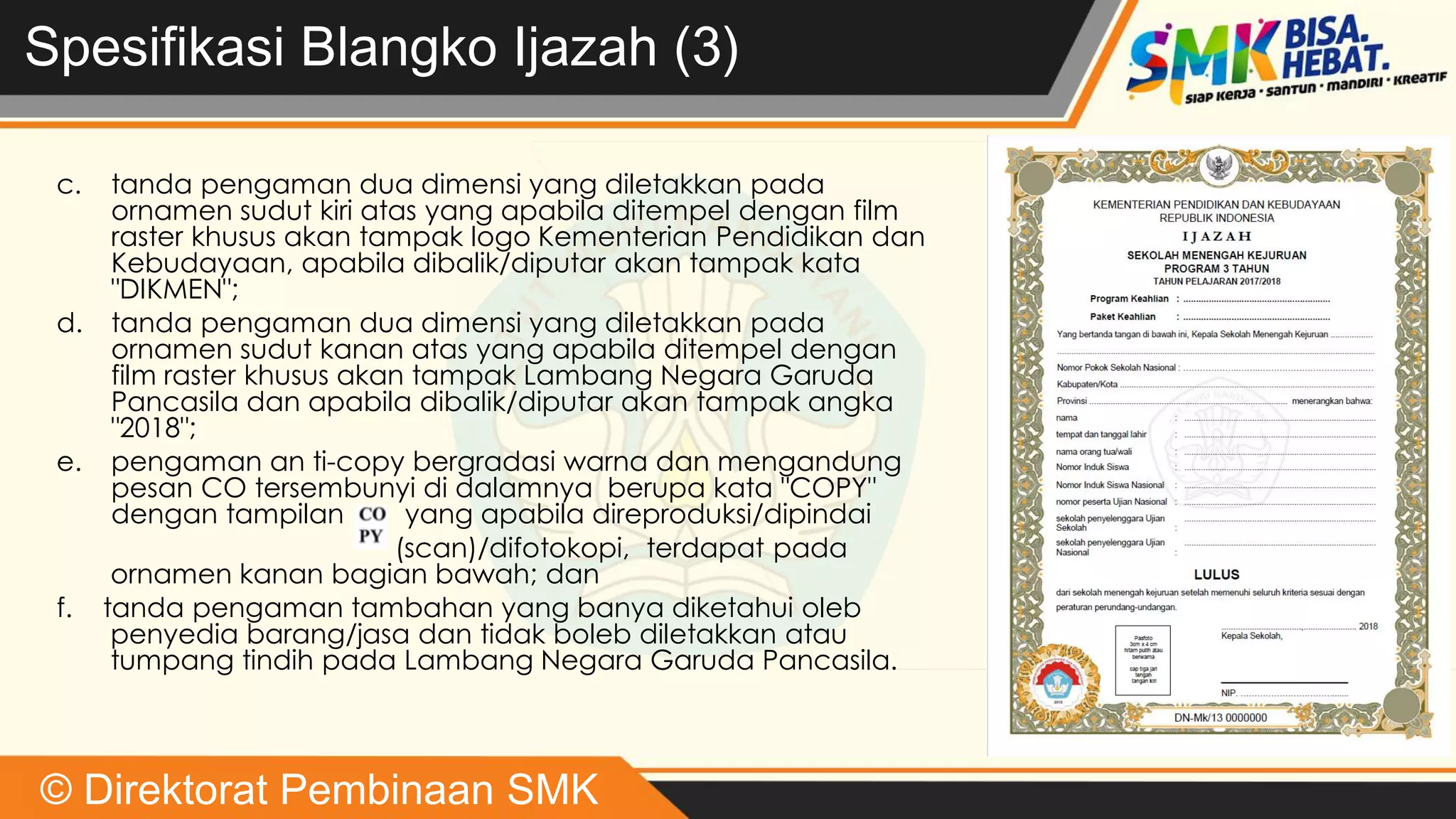 Spesifikasi dan pengisian ijazah smk 2018 JUKNIS | PPT
